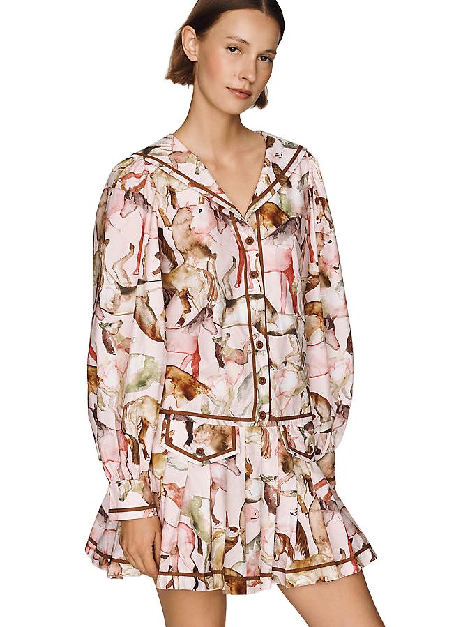 FARM RIO Farm Rio Equestrian Print Cotton Mini Dress